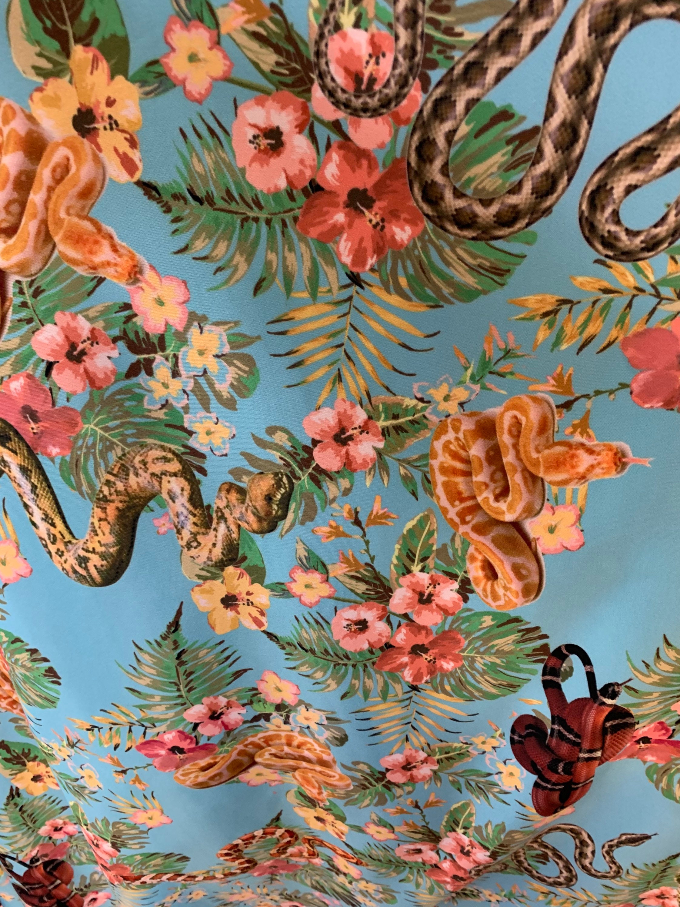 New Floral and Snakes All Over Print on Stretch Poly Spandex Fabric 58 ...