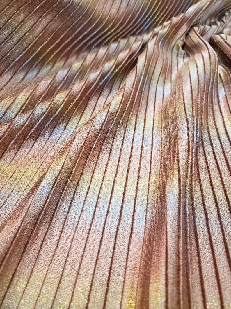 Shimmery Pleated Rainbow Poly Velvet Fabric, One-way Stretch (by the ...