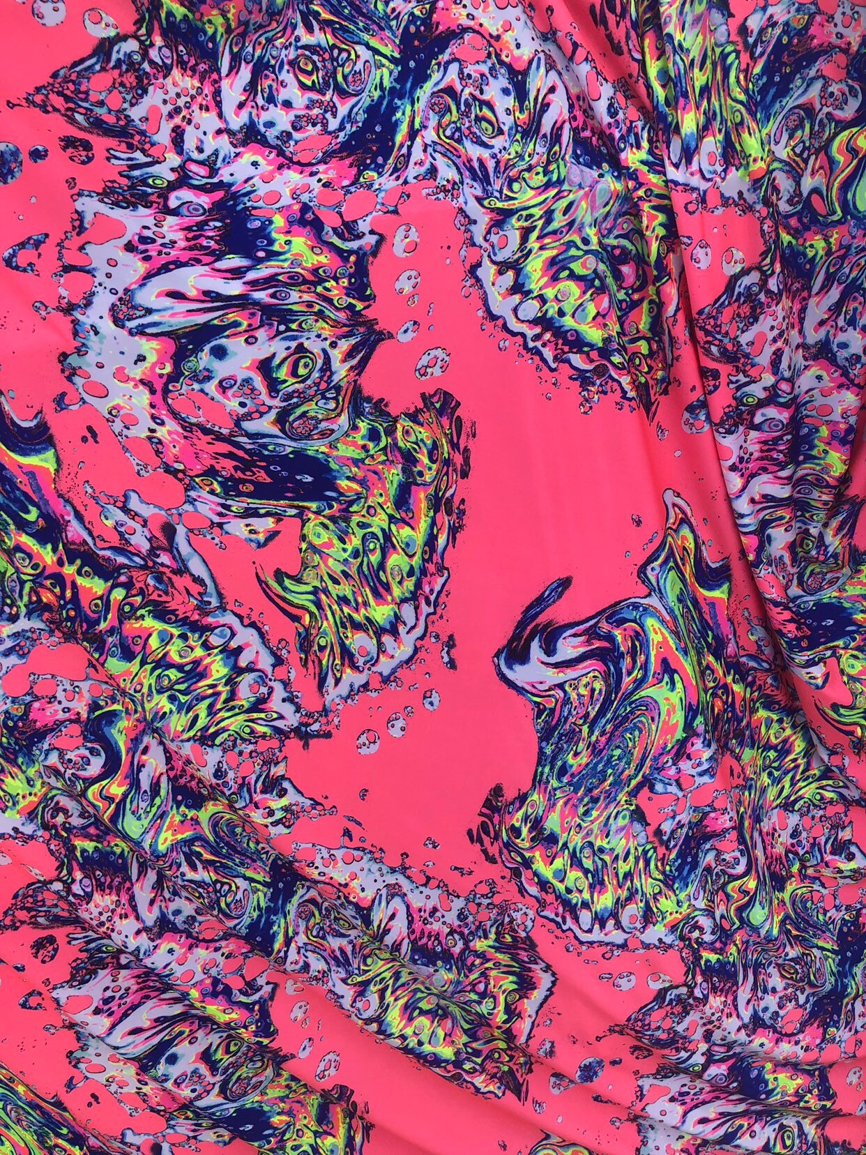 New Lava Splash Print Neon Coral Color on 4 Way Stretch Poly - Etsy