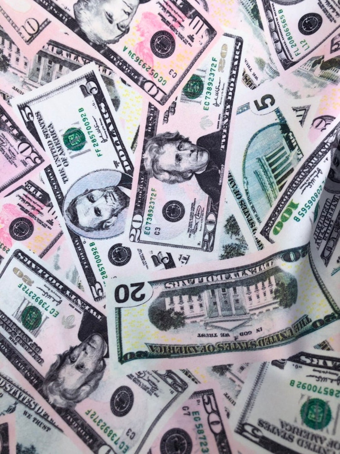 Multi Dollar Money Print Fabric on Four Way Stretch Poly Spandex Fabric ...