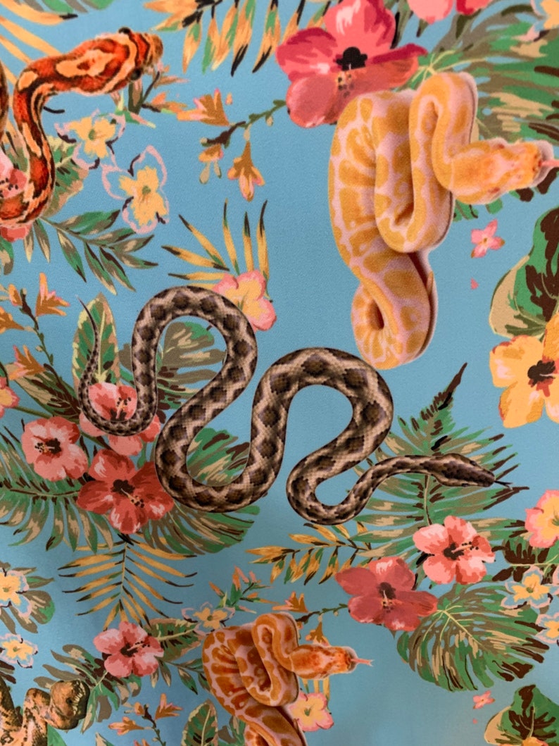 New Floral and Snakes All Over Print on Stretch Poly Spandex | Etsy