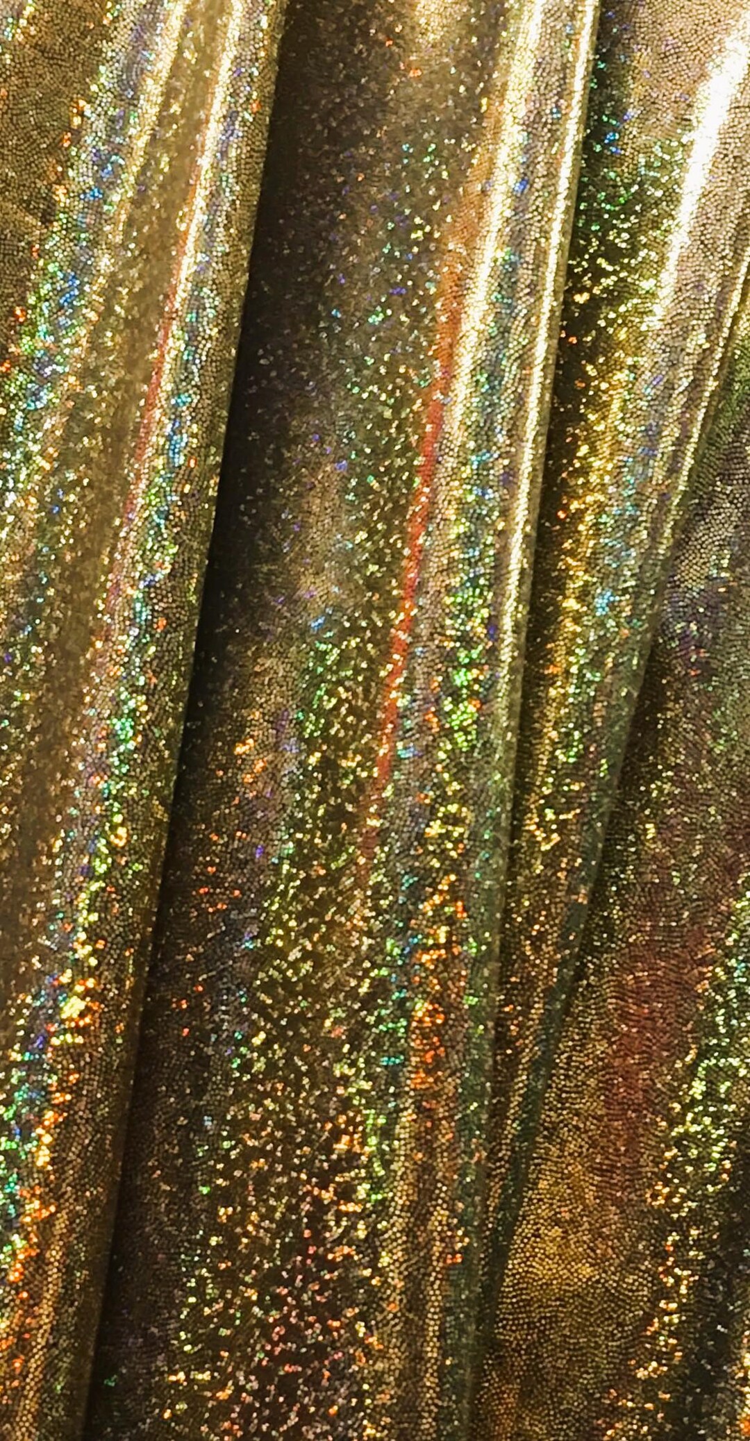 New Gold Hologram Mystique on Black 4 Way Stretch Nylon Spandex Fabric ...