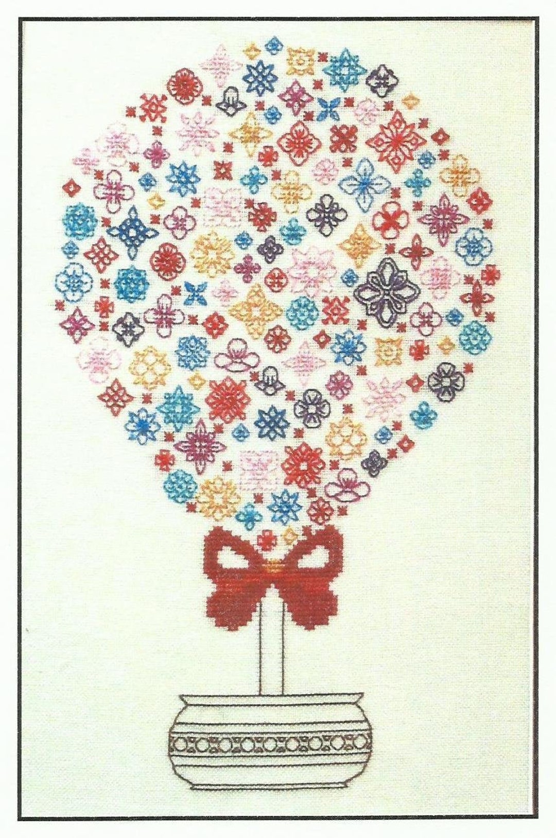 Colorful Fun Cross Stitch Pattern TOPIARY W/ Silk Floss Included ...