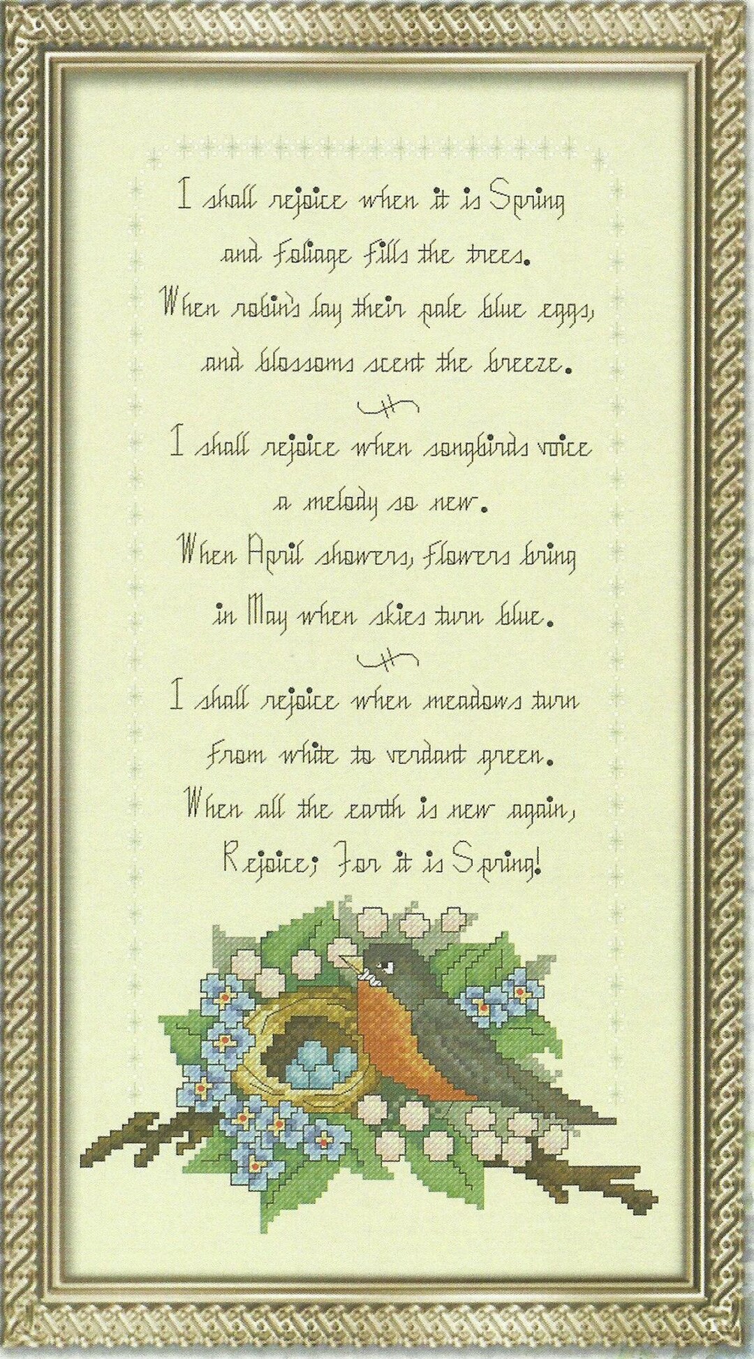 Robin and Nest With Spring Poem Counted Cross Stitch Pattern REJOICE ...