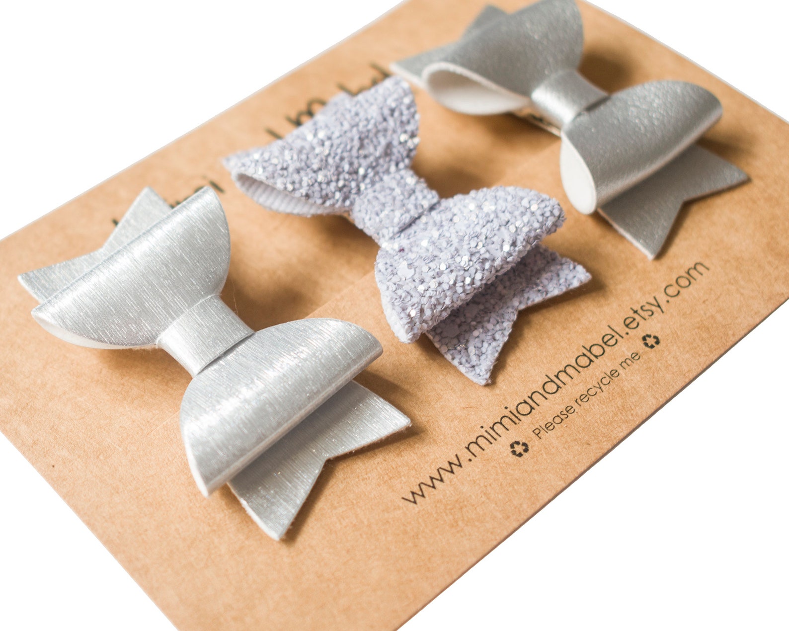 Silver hair bow set grey hair bows hair bow set glitter | Etsy