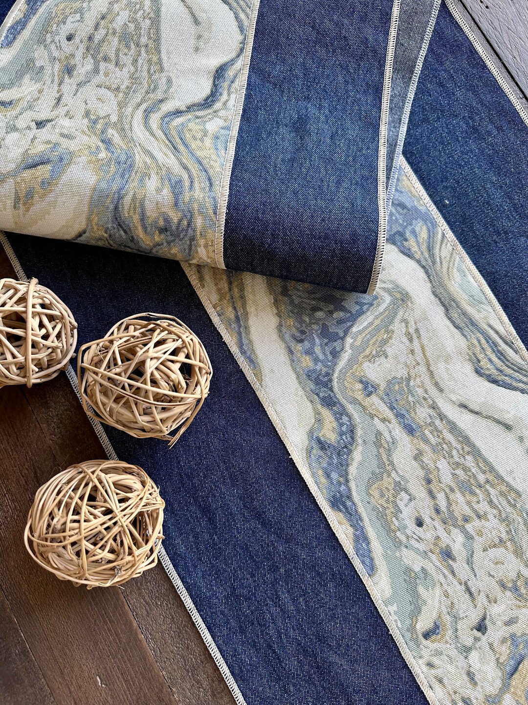 Layered Table Runner, Denim, Lake House, Marbled Fabric - Etsy