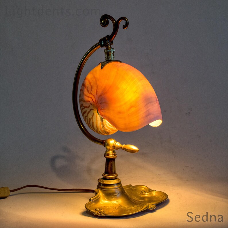 Nautilus Shell Art Nouveau Accent Light Lamp. Vintage Brass Ink Well ...