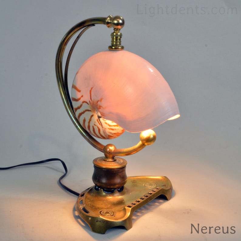 Nautilus Shell Art Nouveau Accent Light Lamp. Vintage Brass Ink Well ...