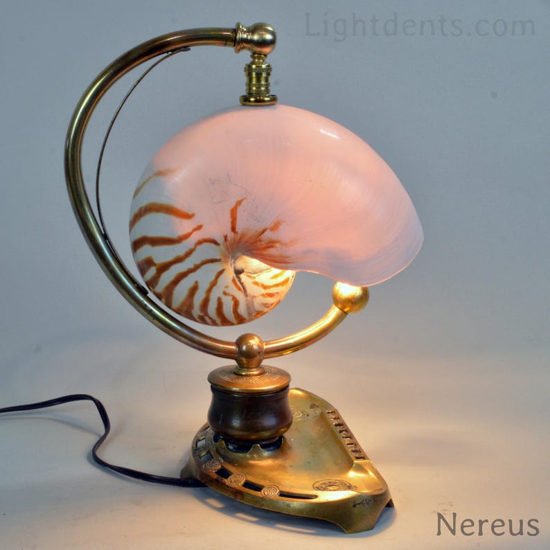 Nautilus Shell Art Nouveau Accent Light Lamp. Vintage Brass Ink Well Base. - Etsy