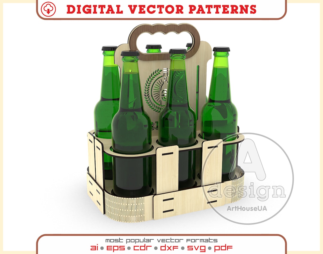 Beer Holder Box Vector File Laser Cut Machines, Beer Bottle Holder ...