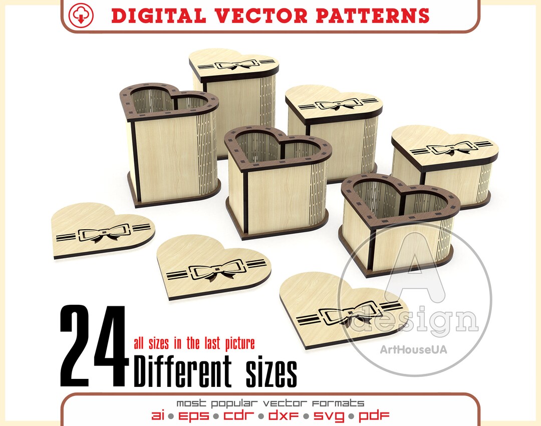 Heart Boxes, 24 Different Sizes Boxes Like Heart With Lids Laser Cut ...
