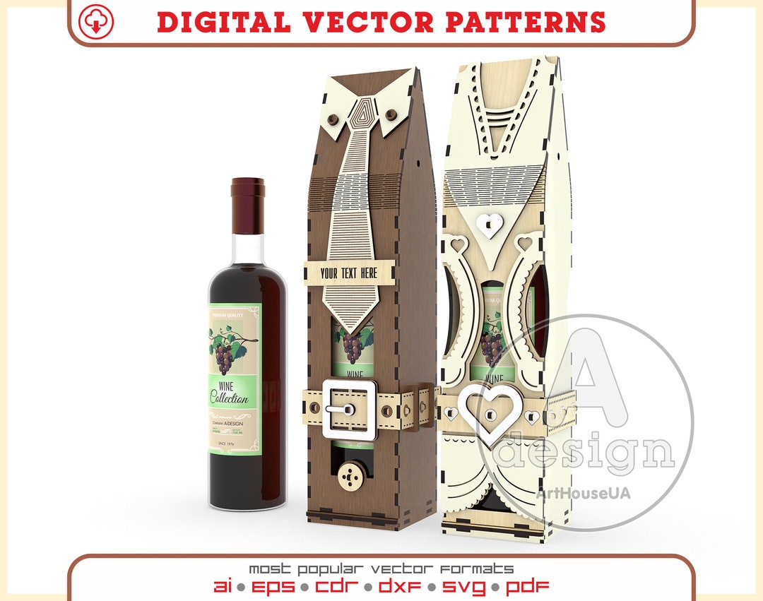 Wedding Wine Bottle Boxes Vector File for Laser Cut and User SVG File ...