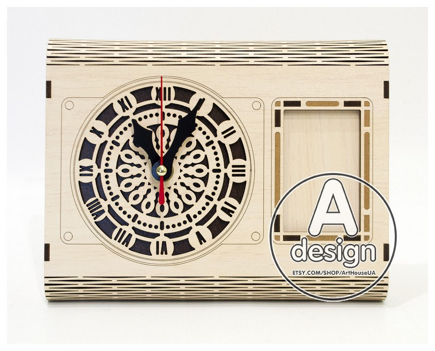 Table Clock Desk Clock Table Clock With Photo Frame Wooden - Etsy
