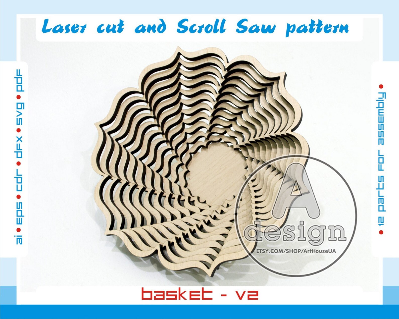 Bowl Laser Cut Vector File DXF Basket Vector Dish for Fruit - Etsy