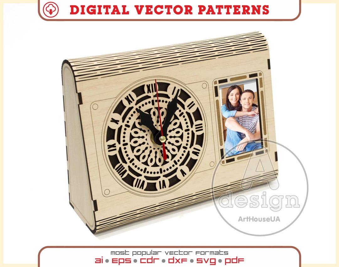 Table Clock, Desk Clock, Table Clock With Photo Frame, Wooden Table ...