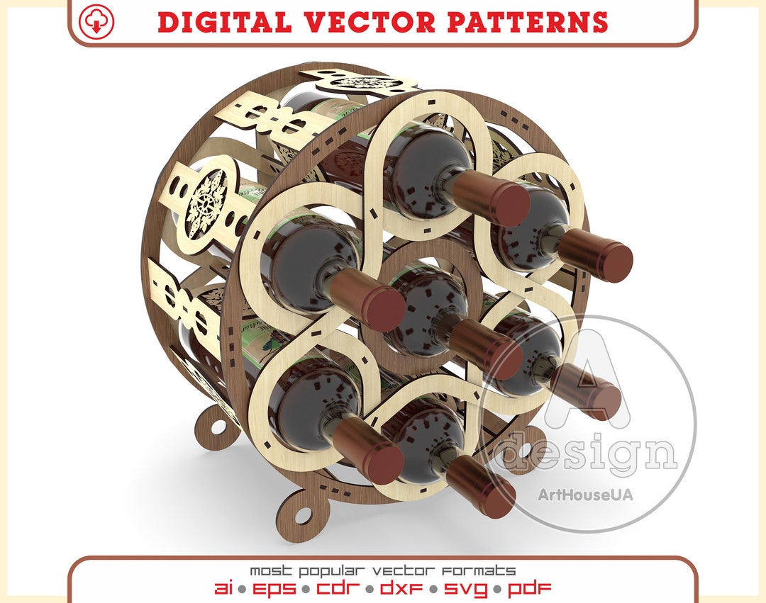 Wine Bottle (max D79mm) and Glass Shelf Laser Cut Ready Vector SVG ...