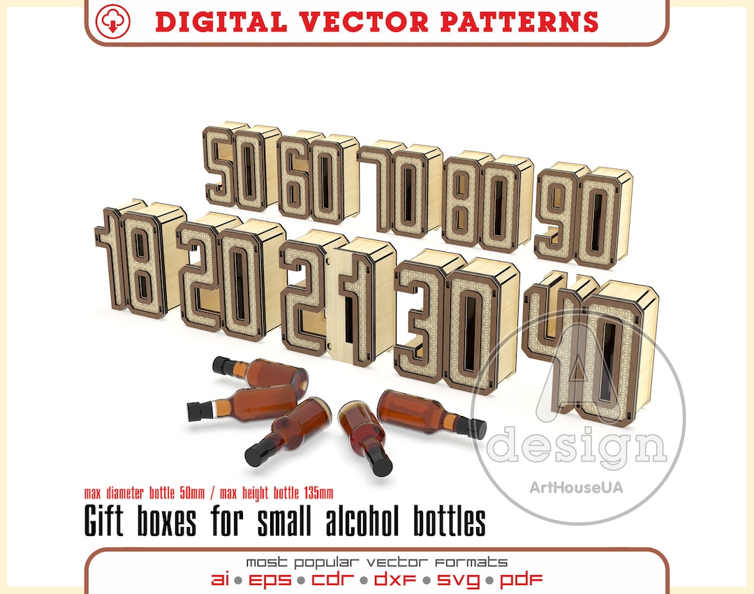 Gift Boxes for Small Alcohol Bottles Vector Files Laser Cut Machines ...