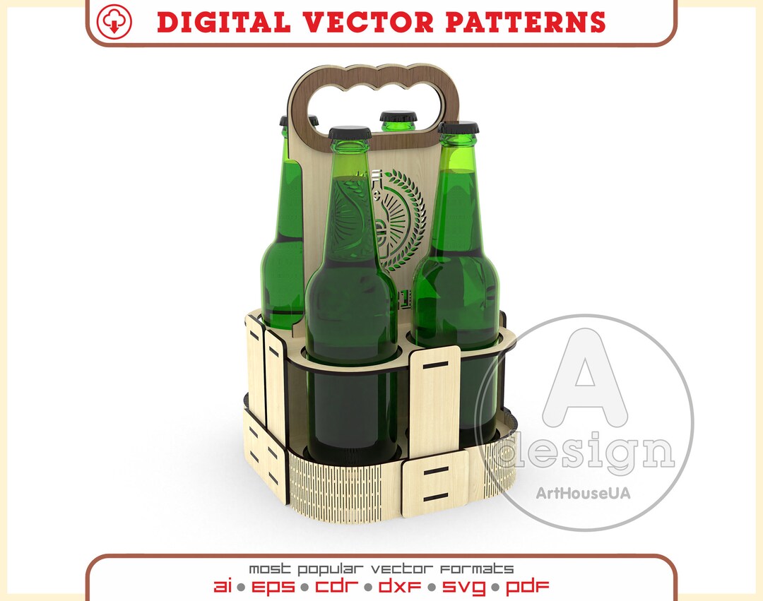 Beer Holder Box Vector File Laser Cut Machines, Beer Bottle Holder ...