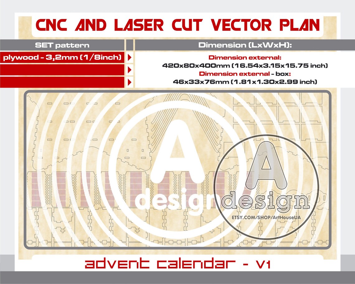 Advent calendar laser cut vector file Christmas decorations | Etsy