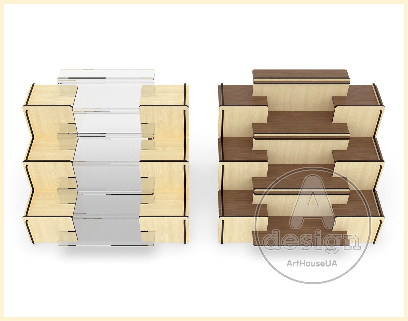 3 Different Sizes Merchandise Tiered Shelving Laser Cut SVG Vector File ...