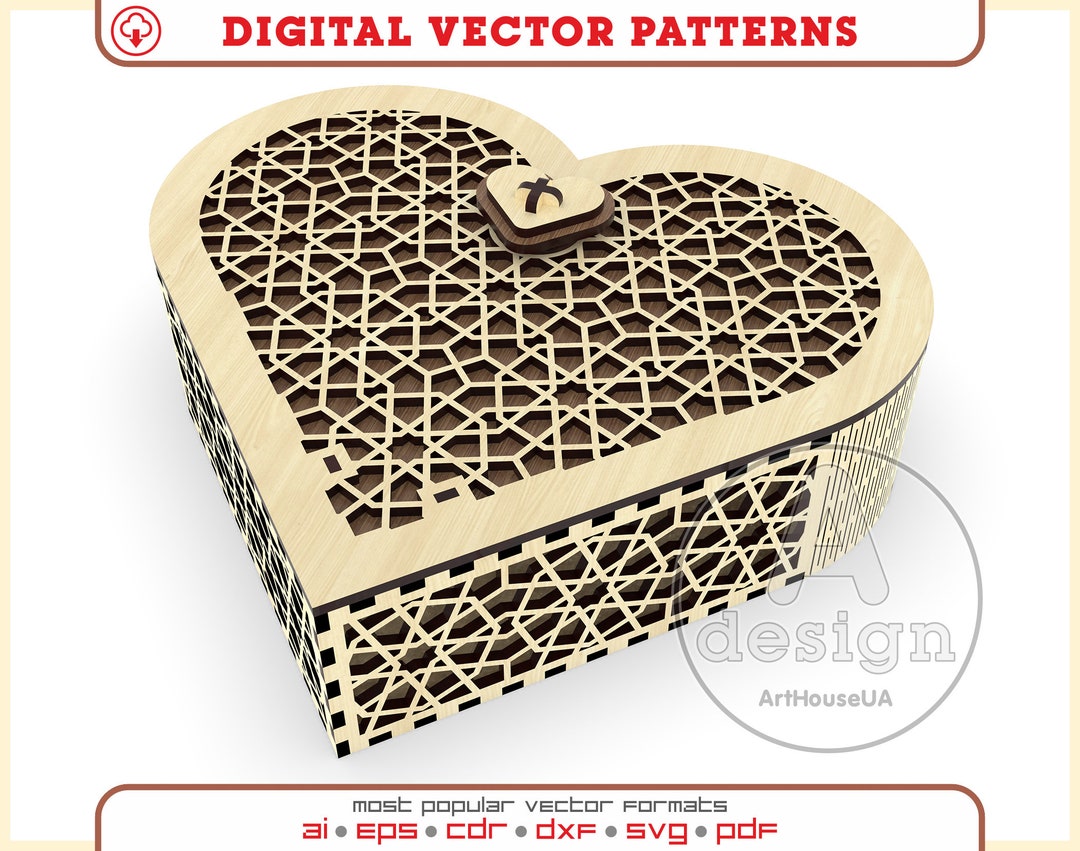 Wooden Box Vector, Gift Box Laser Cut, Plywood Box Laser Pattern, Candy ...