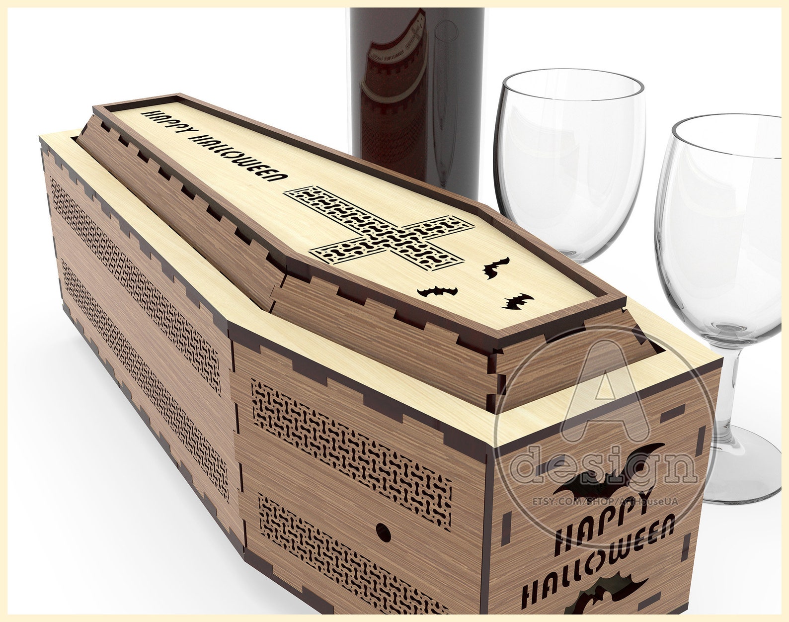 Halloween Coffin Wine Box Vector File for Laser Cut Spooky Bottle Gift ...