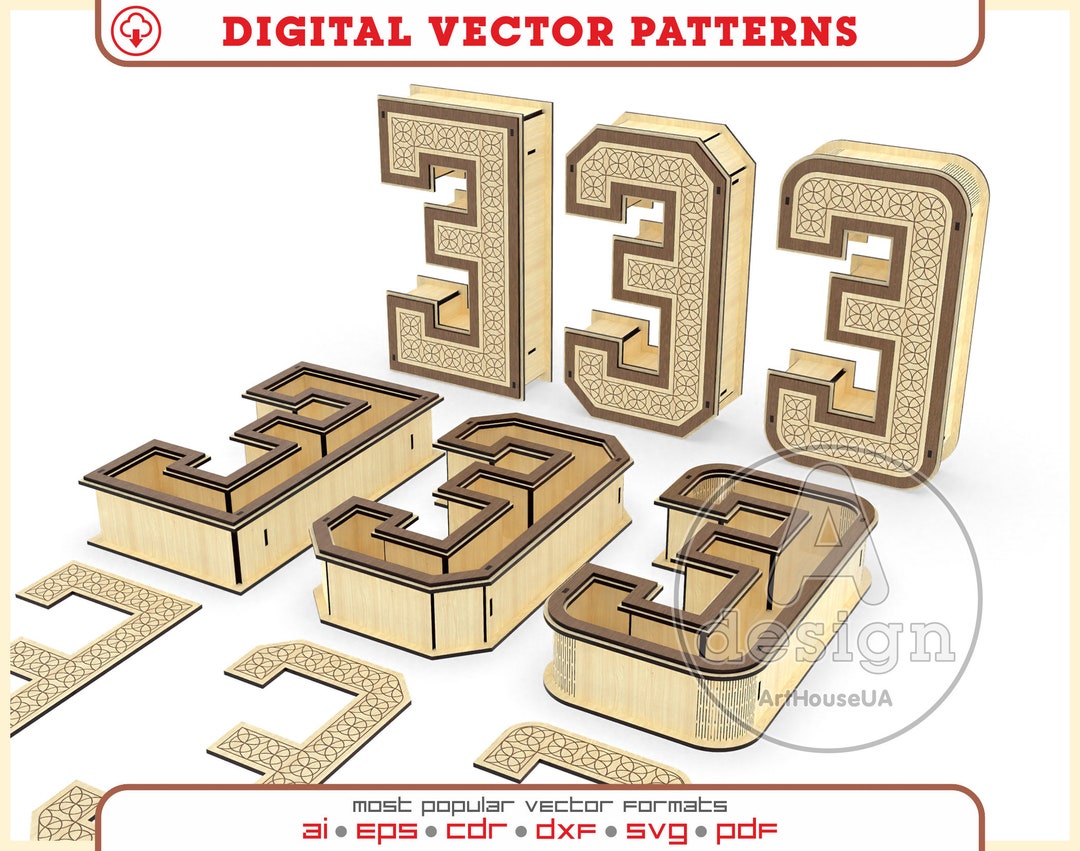 Gift Box Like Numbers, Vector SVG File Laser Cut Machines and Glowforge ...
