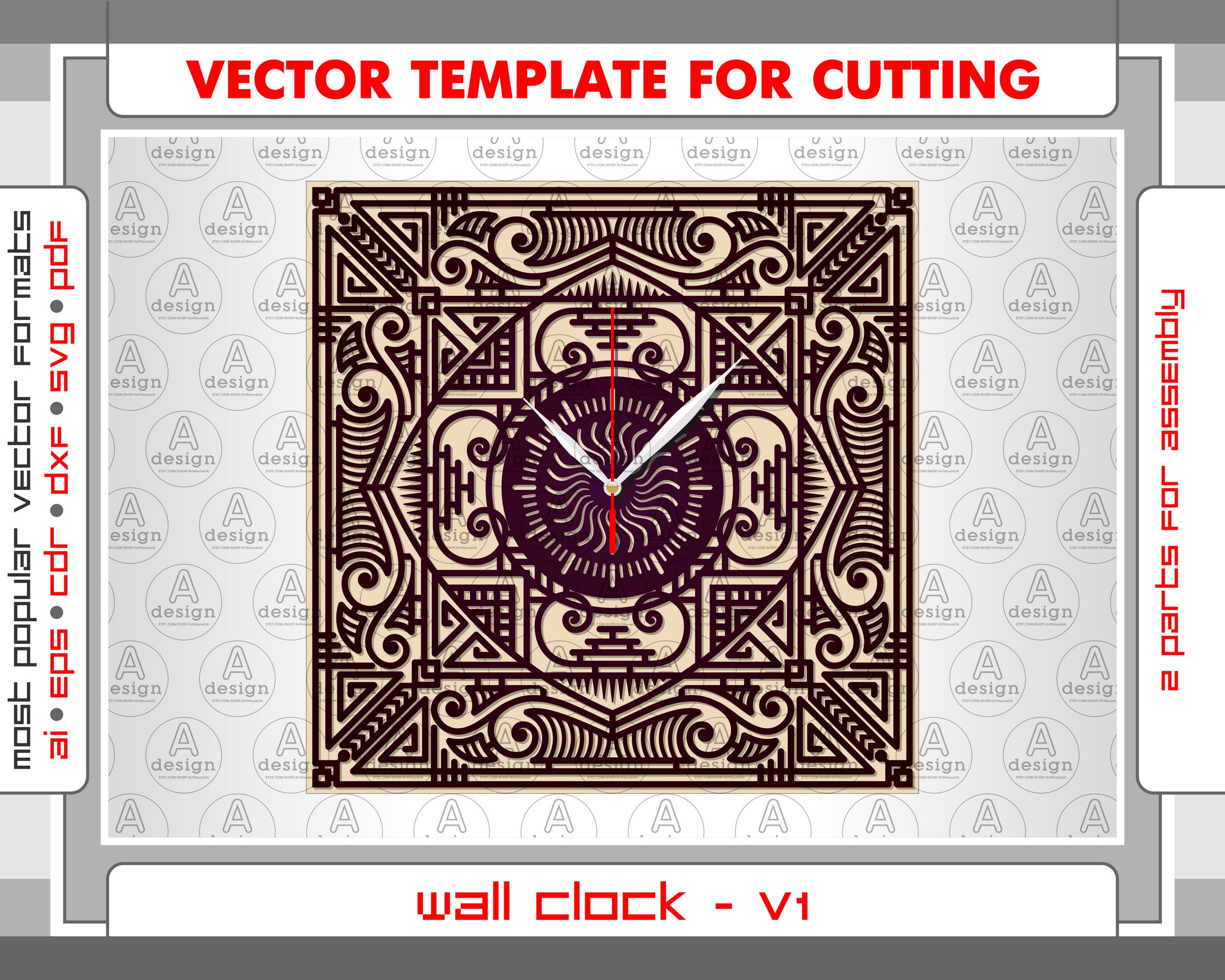 Wall Clock pattern clock SVG Clock DXF clock vector Clock | Etsy