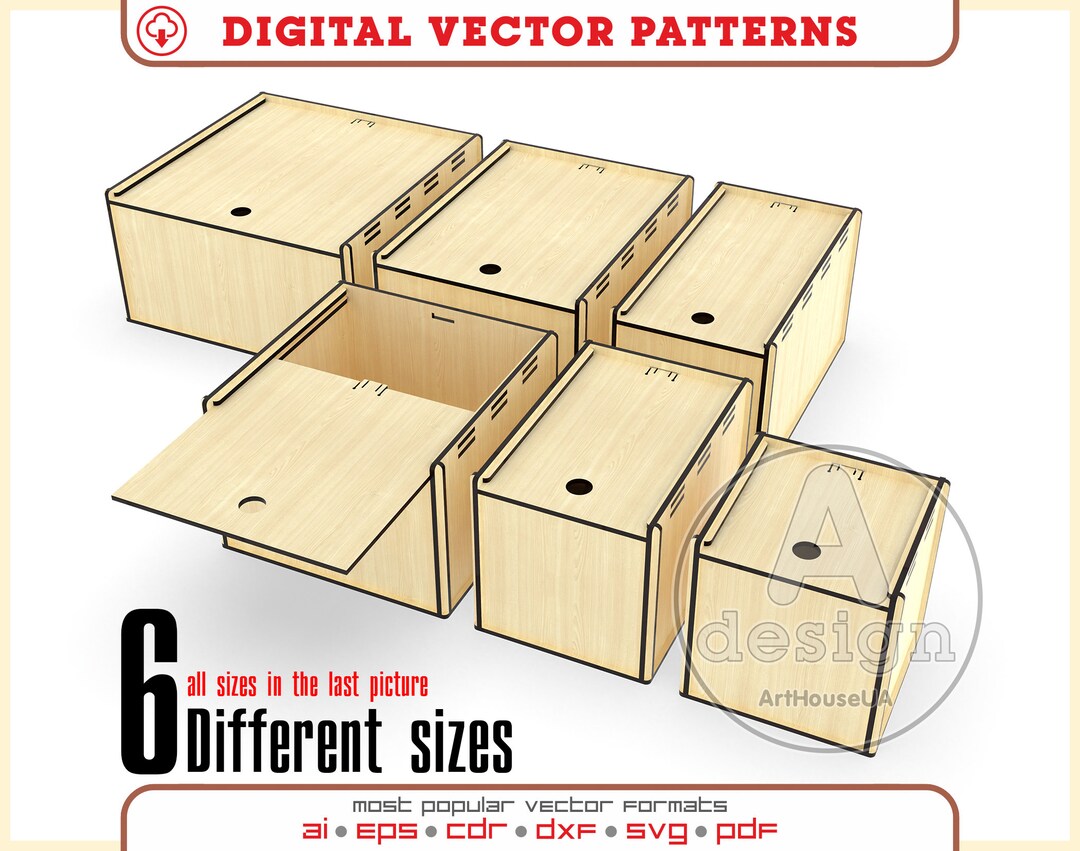 Boxes With Slide Lid Vector File for Laser Cut , Storage Box Bundle 6 ...