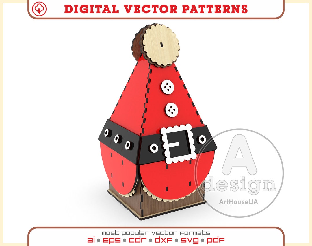 Gift Box Like Santa Clause Christmas Decoration Laser Cut Vector File ...