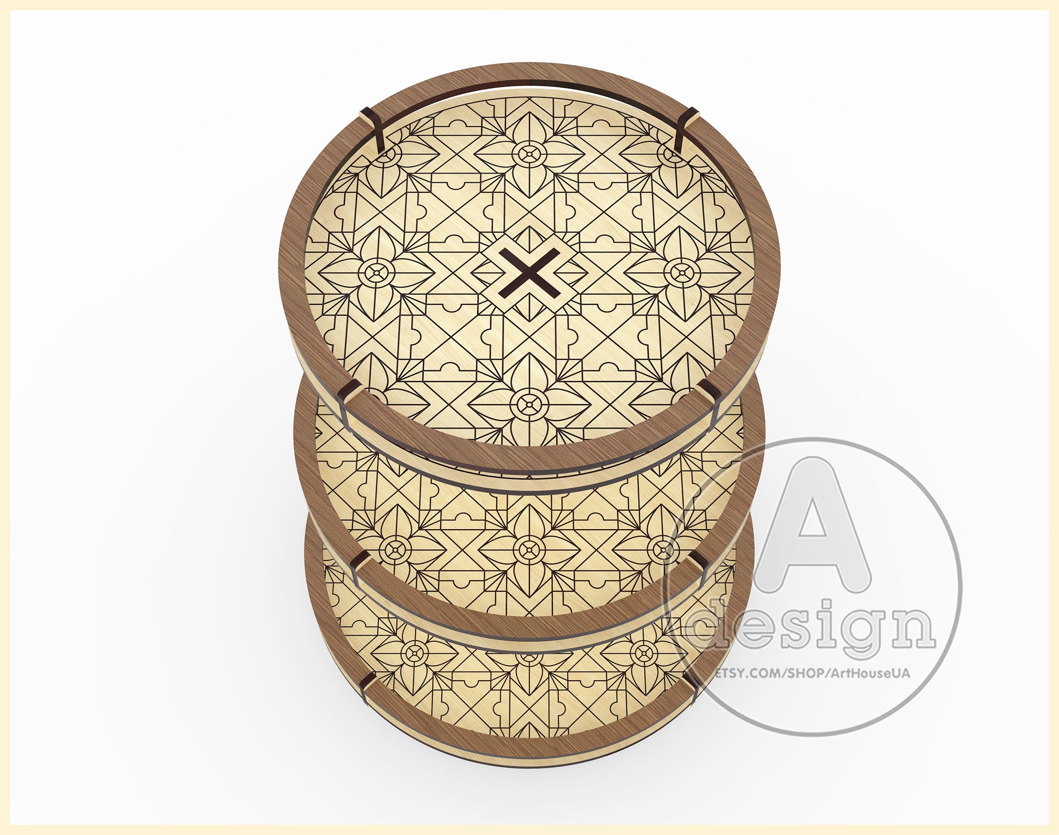 Tiered Tray With Engraved Plates Laser Cut Vector File DXF | Etsy