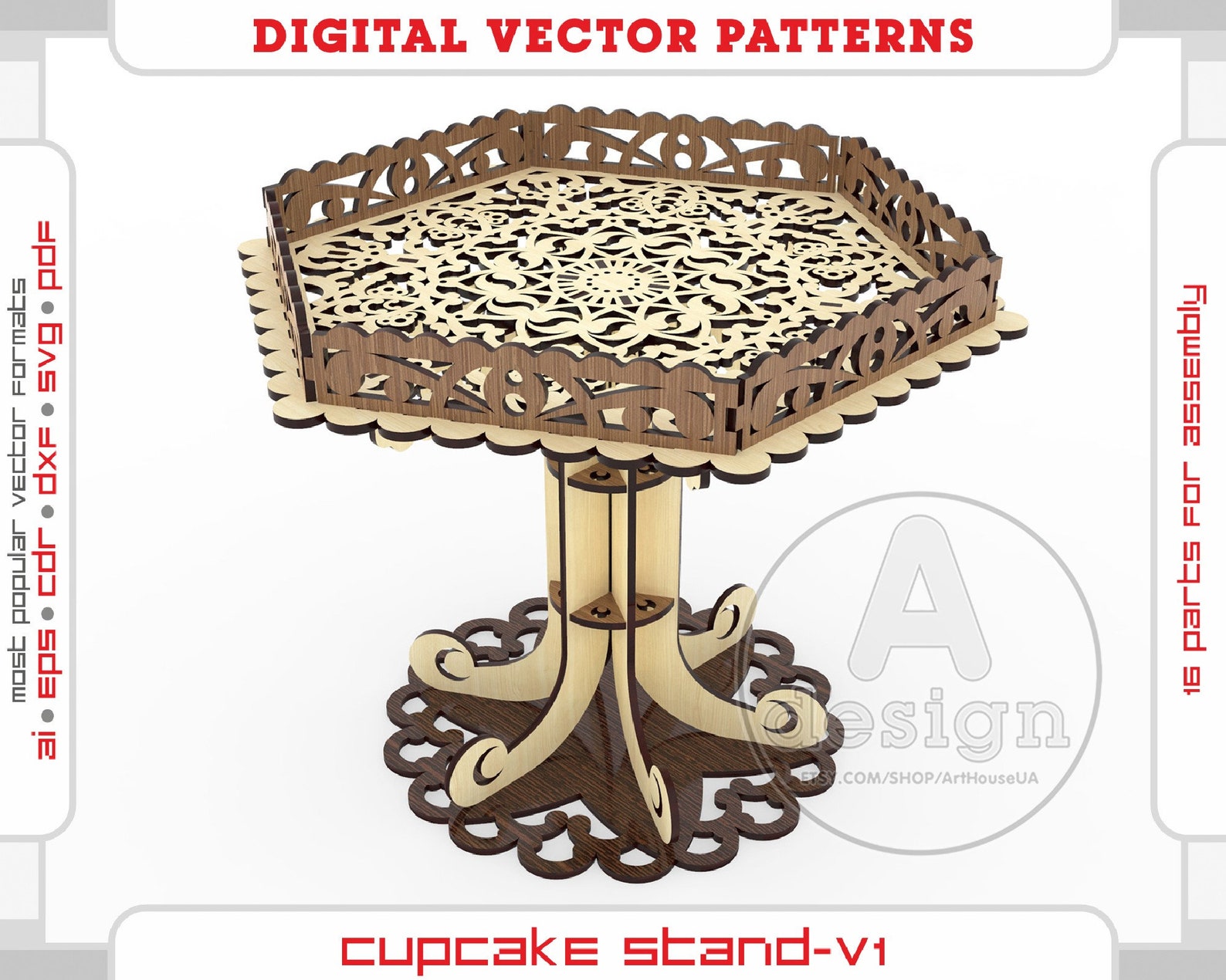 Cupcake Stand SVG Laser Cut File Wooden Tiered Cake Dessert Stand Party ...