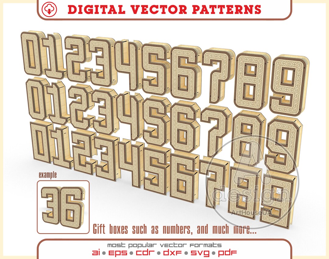 Bundle 3D Numbers Gift Box Vector File for Laser Cut and SVG for ...