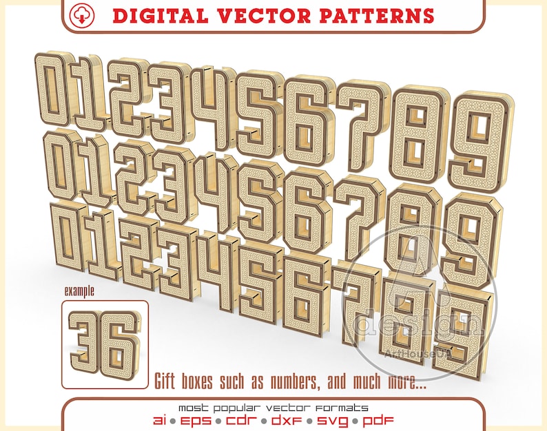 Bundle 3D Numbers Gift Box Vector File for Laser Cut and SVG for ...
