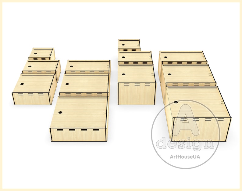 12 Sizes Storage Box SVG Bundle Laser Cut Files With Slide Lid Design ...