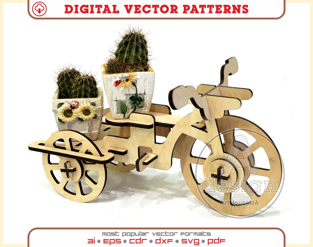 Wooden Cycle Rickshaw Flower Vase Holder, Flower Pot Holder, Table ...