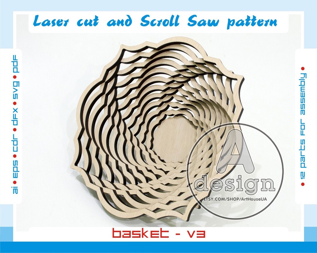 Bowl Laser Cut Vector File DXF, Basket Vector, Dish for Fruit Vector ...