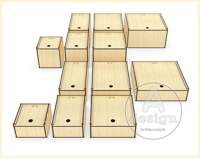 12 Sizes Storage Box SVG Bundle Laser Cut Files With Slide Lid Design ...