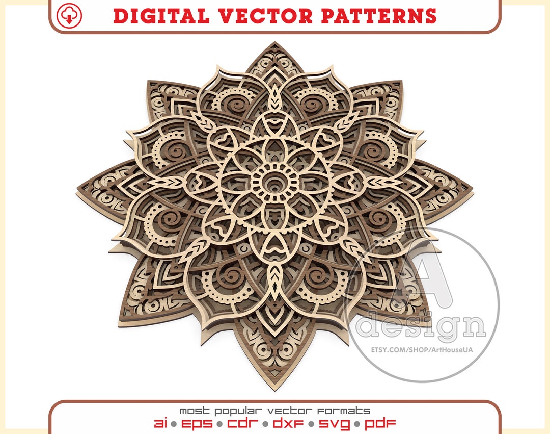 Mandala Laser Cut Vector File DXF, Mandala Scroll Saw File PDF ...