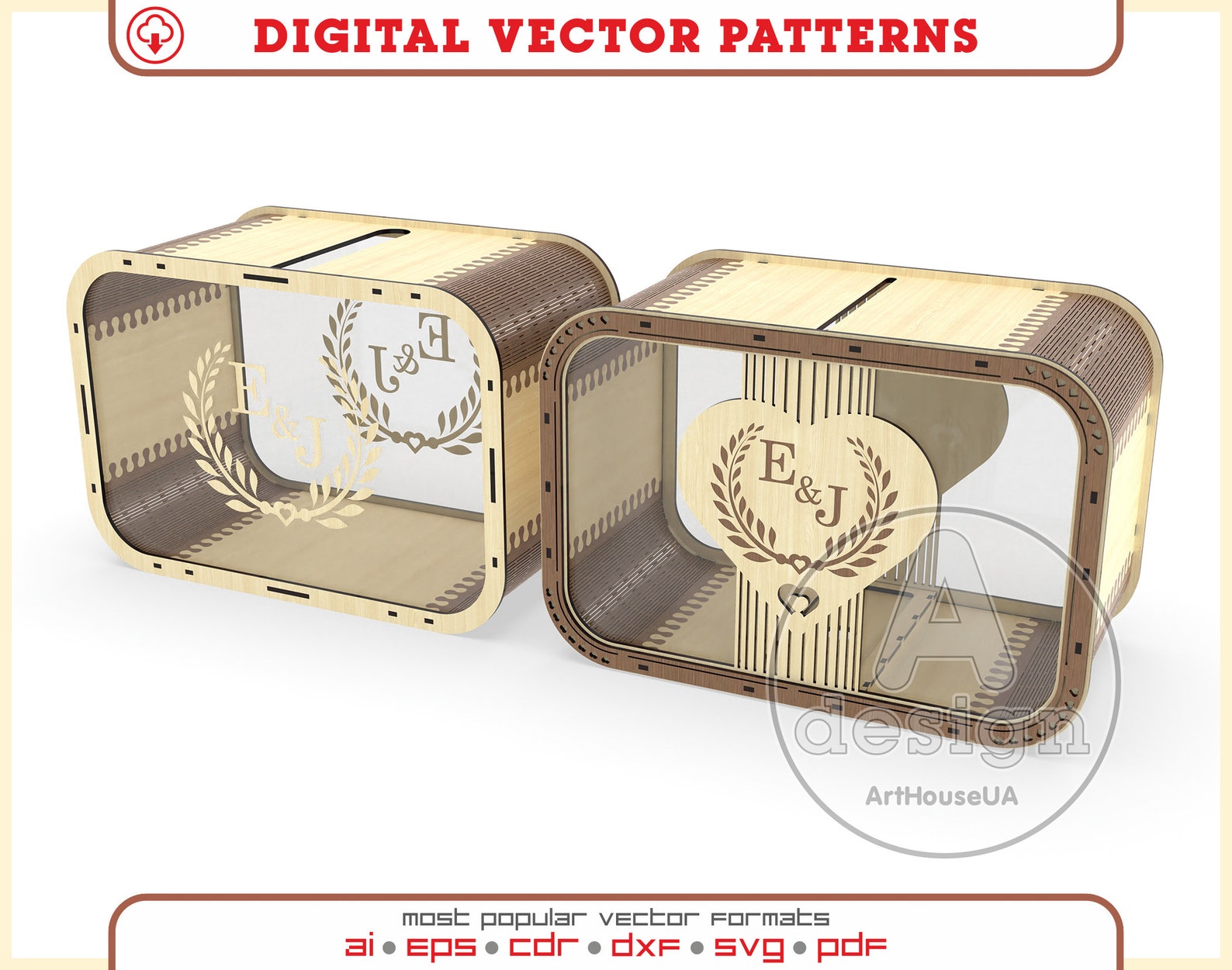 Two Versions Wedding Card Box Vector SVG File for Laser Cut - Etsy