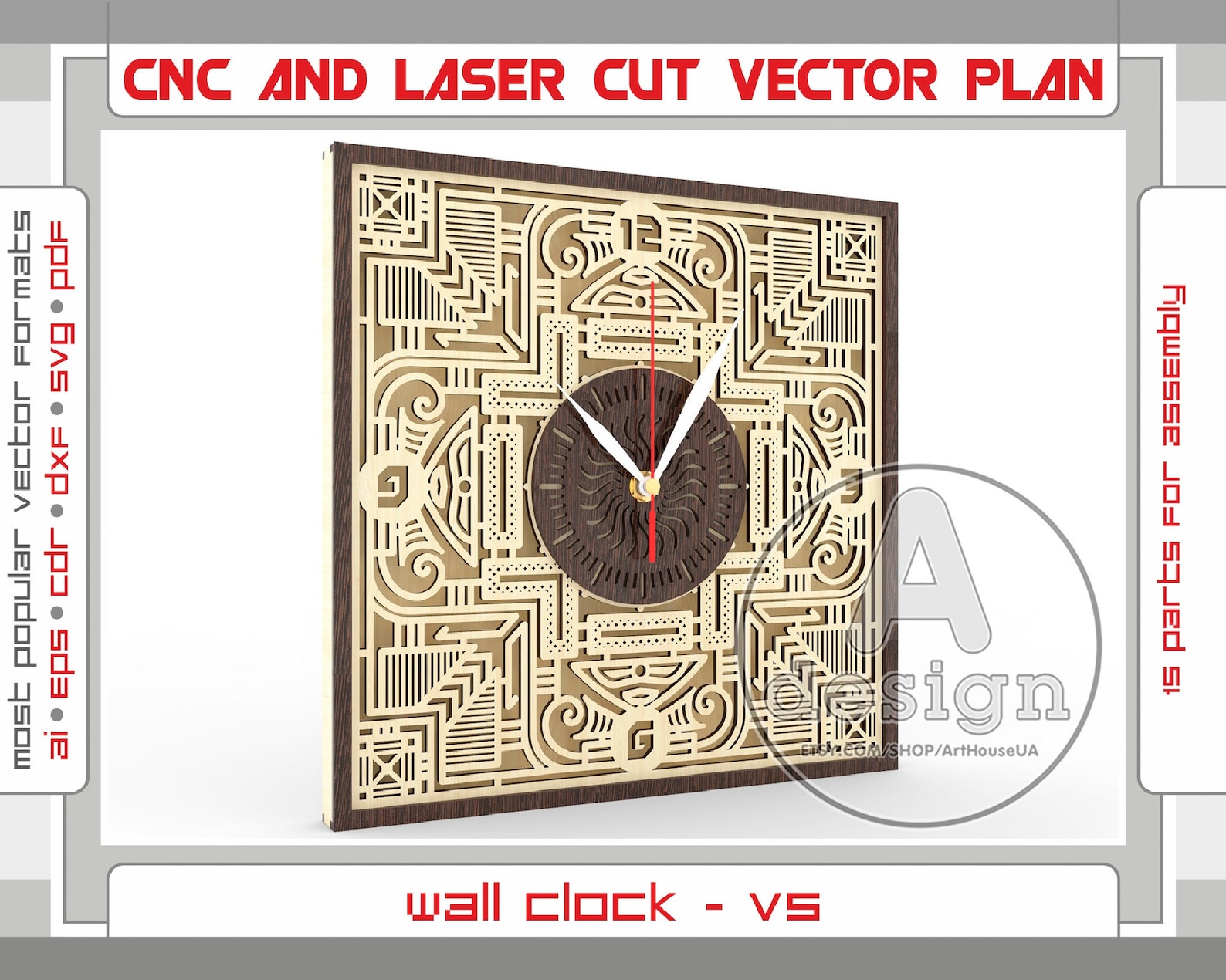 Wall Clock Pattern Clock Vector Clock Laser Cut Laser Cut | Etsy