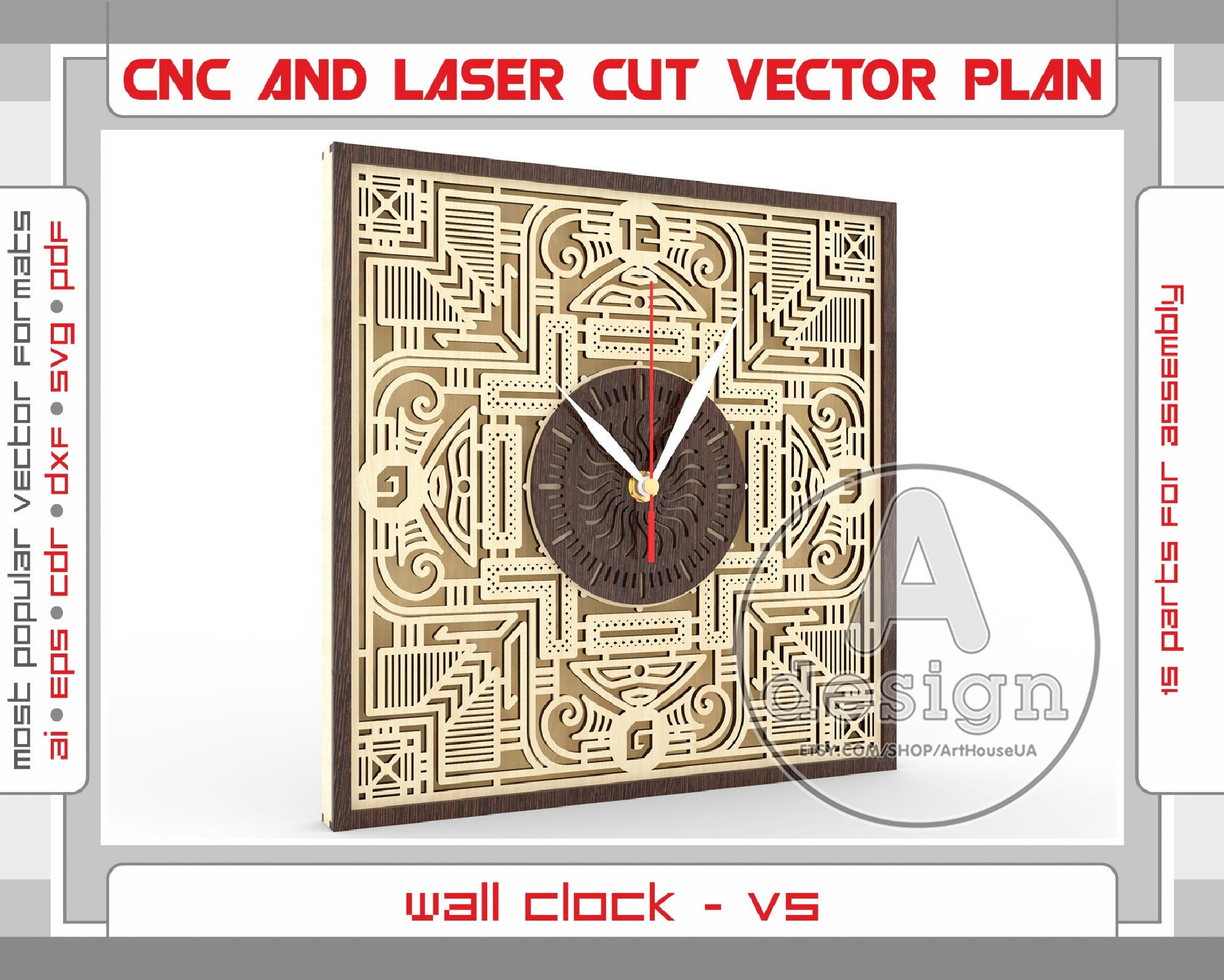 Digital Vector File for Laser Cut Wall Clock Pattern SVG DXF - Etsy