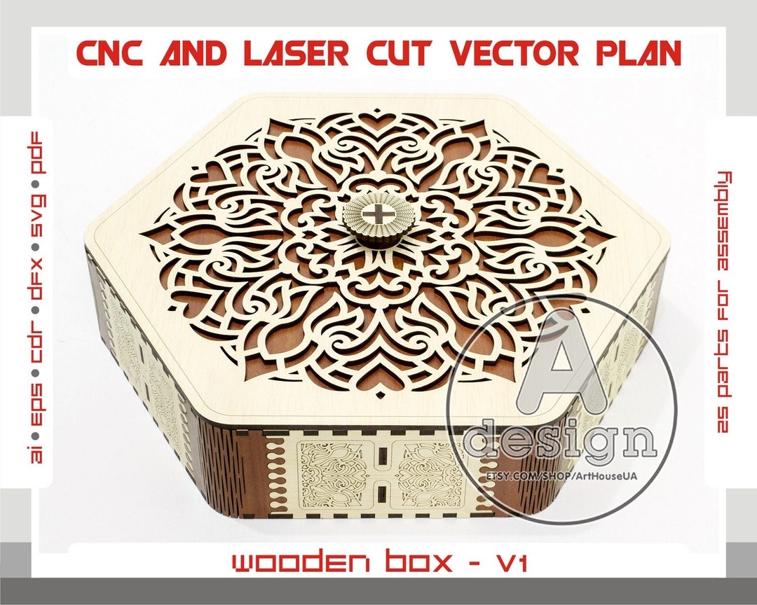 Wooden Box , Gift Box Laser Cut, Box Vector Plan, Plywood Box Laser ...