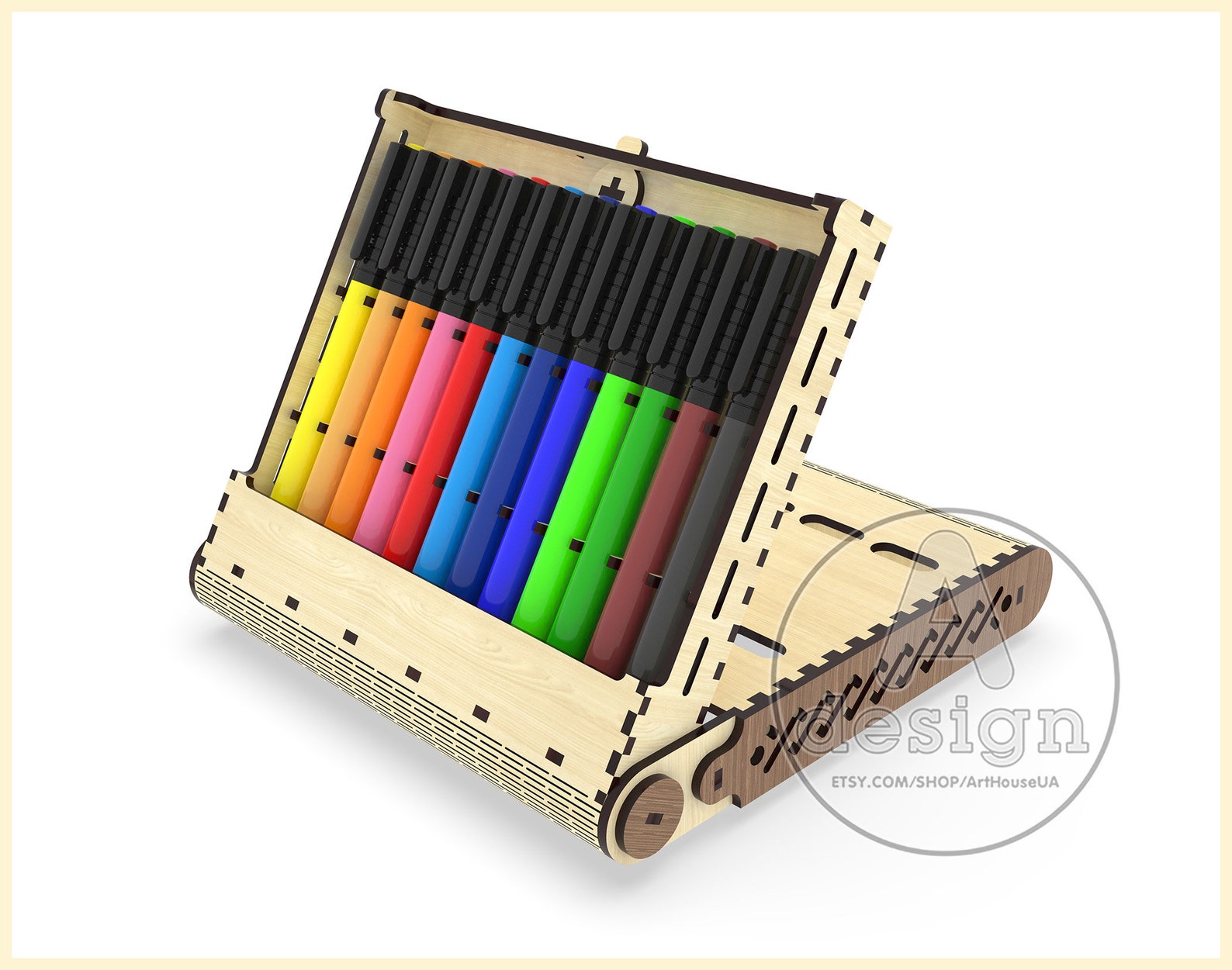Pen Holder Box SVG Laser Cut File Wooden Pencil Case Storage Desk ...