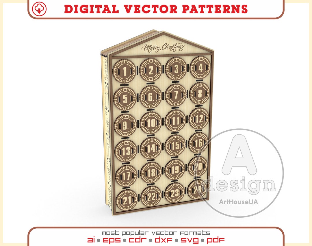 Advent Calendar Laser Cut Vector File, Christmas Advent Calendar ...