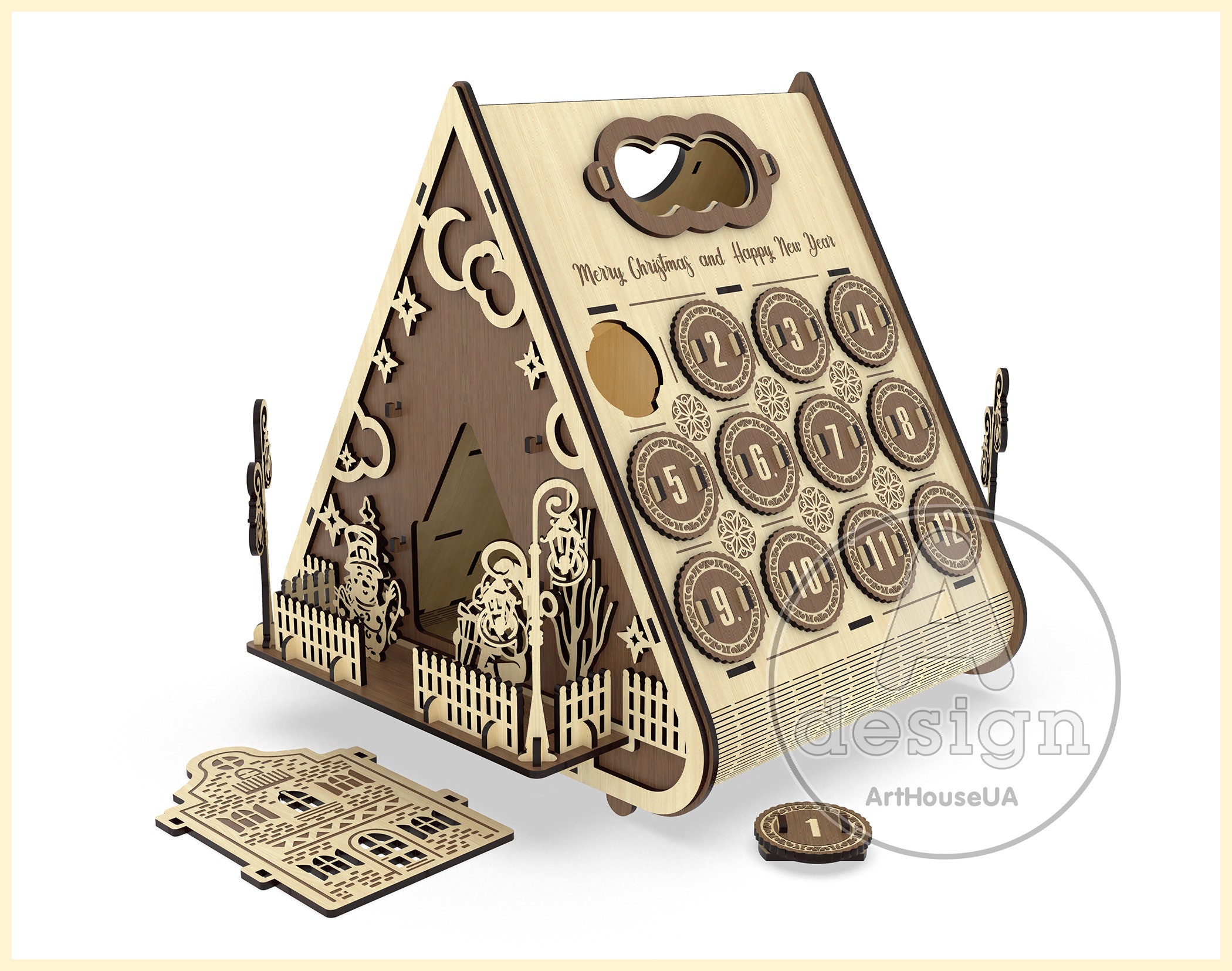 Advent Calendar Laser Cut Vector File, Christmas Decoration, Christmas ...