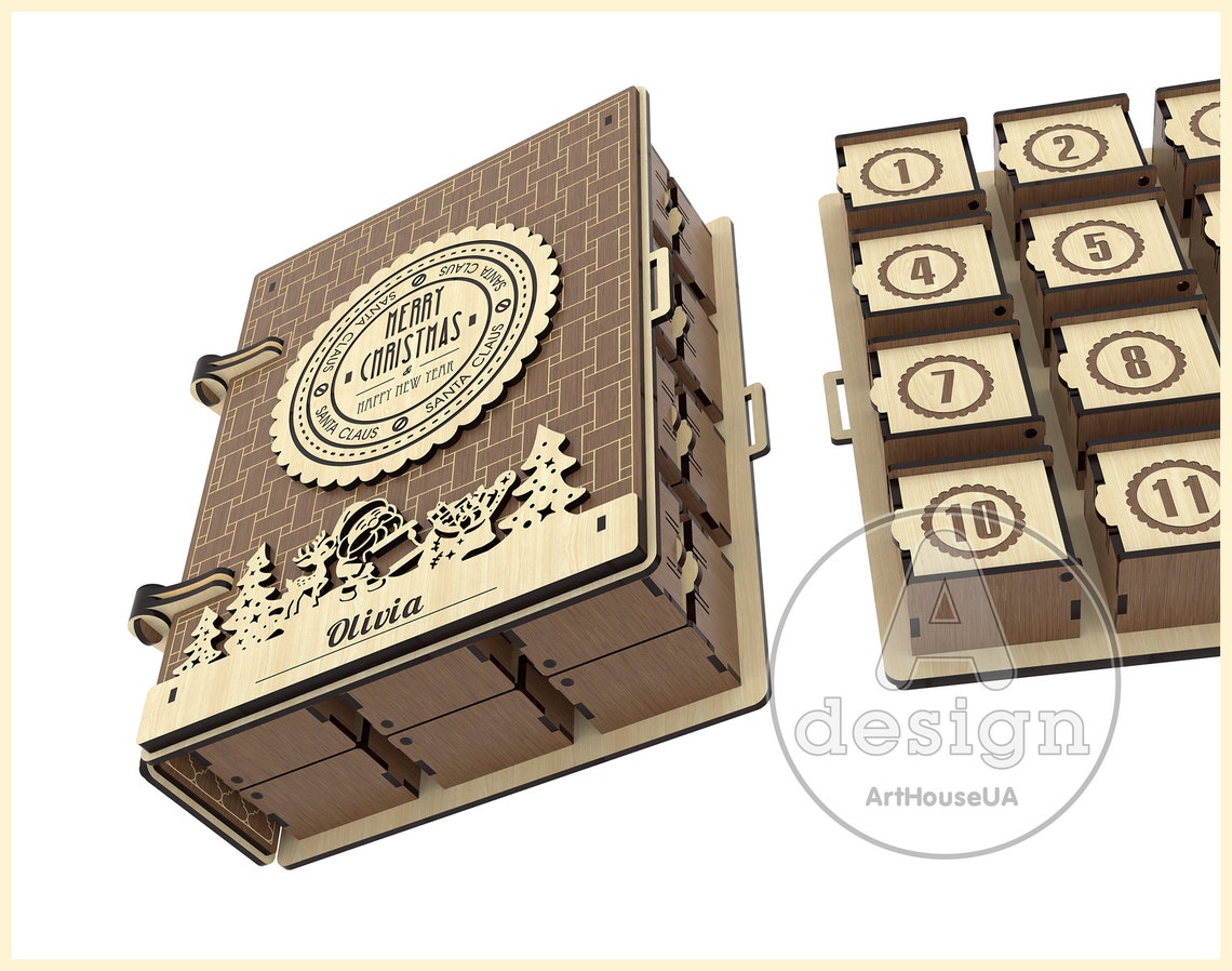 Advent Calendar Laser Cut Vector File, Christmas Advent Calendar ...