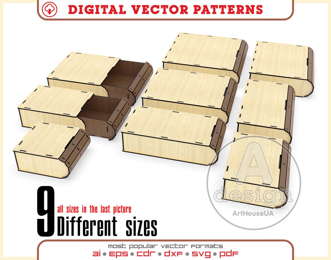 9 Different Sizes Boxes Look Like Book Vector File for Laser Cut ...