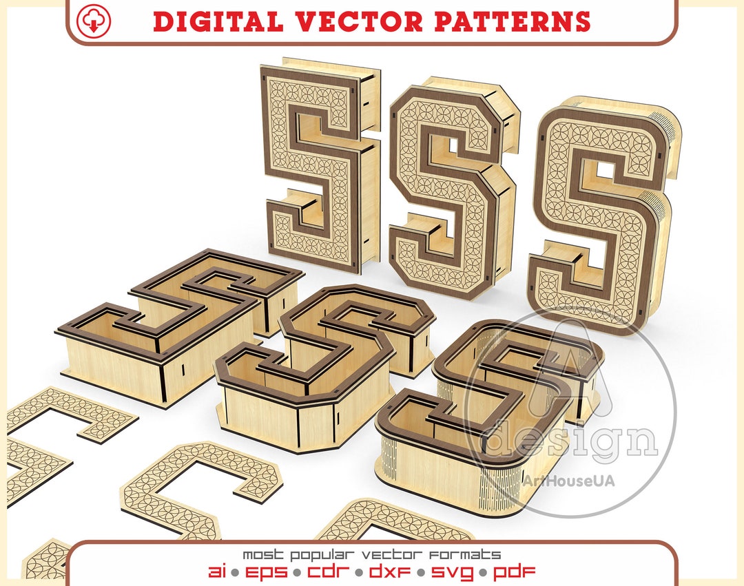 Gift Box Like Numbers, Vector SVG File Laser Cut Machines and Glowforge ...