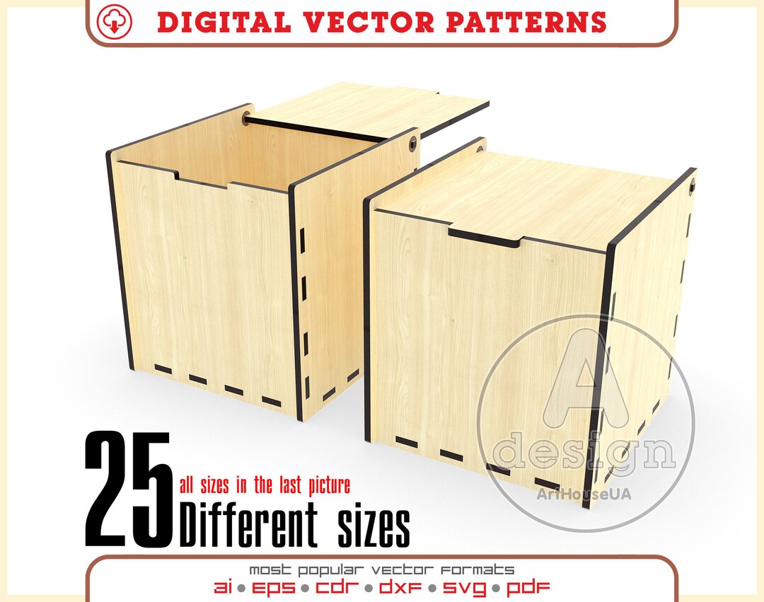 25 Laser Cut Box SVG Bundle - Flip up Lid Templates for Storage Gift ...